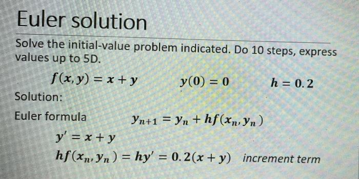 Solved Euler solution Solve the initial-value problem | Chegg.com
