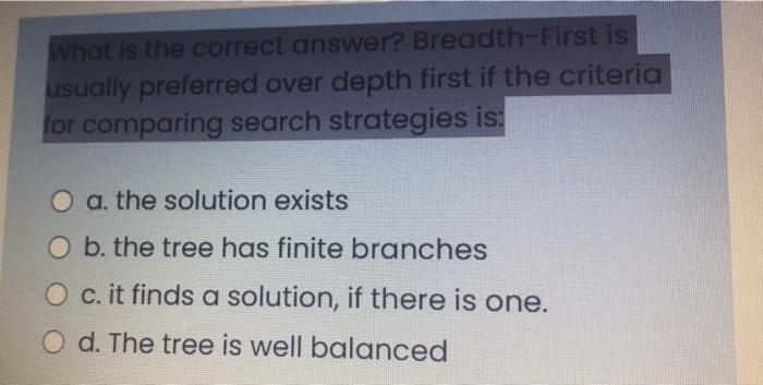 Solved What is the correct answer? Breadth-First is usually | Chegg.com