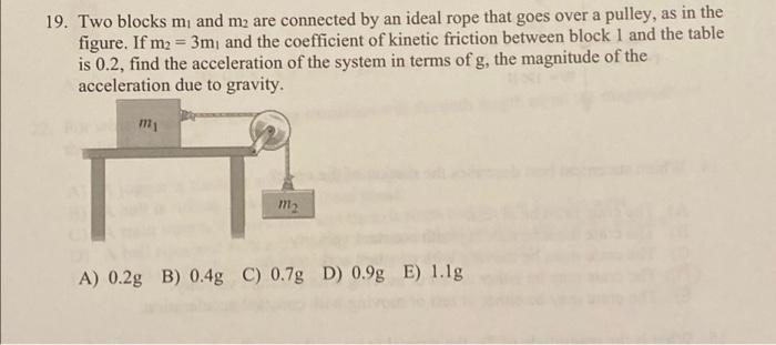 Solved 19. Two blocks m, and m2 are connected by an ideal | Chegg.com