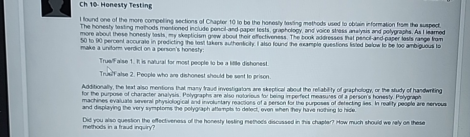 Solved Ch 10-Honesty TestingI found one of the more | Chegg.com