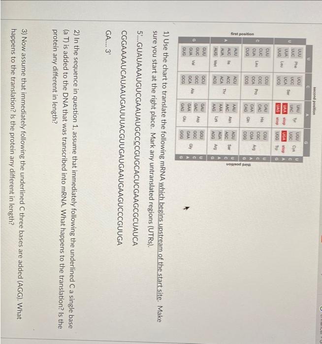 Solved 1) Use the chart to translate the following mRNA | Chegg.com