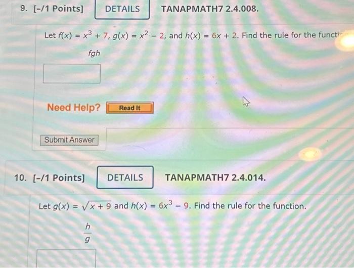 Solved Let f(x)=x3+9 and g(x)=x2−2. Find the rule-for the | Chegg.com