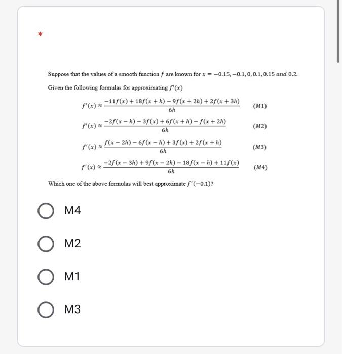 Solved Suppose that the values of a smooth function f are | Chegg.com