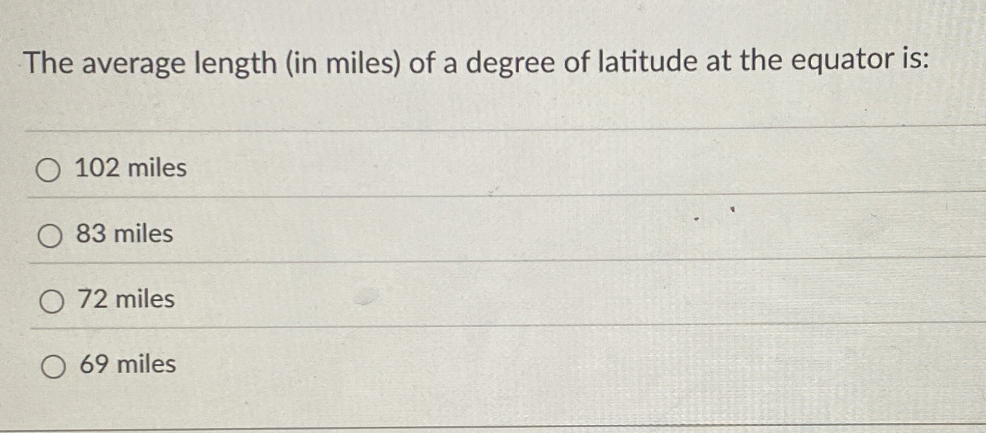 Solved The average length (in miles) ﻿of a degree of | Chegg.com