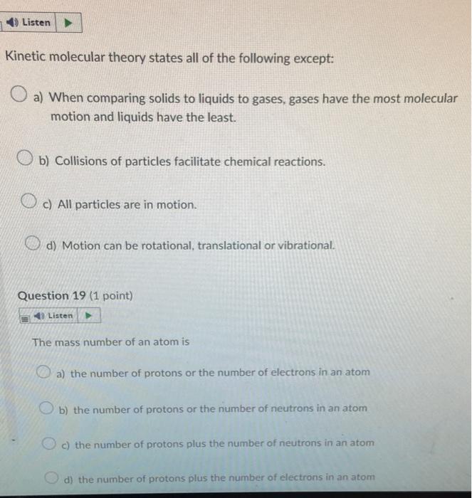 Solved Kinetic molecular theory states all of the following | Chegg.com