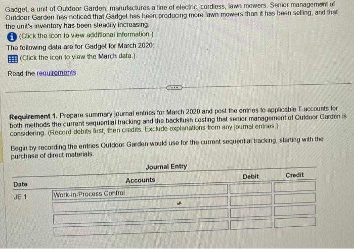 Solved Gadget, a unit of Outdoor Garden, manufactures a line | Chegg.com