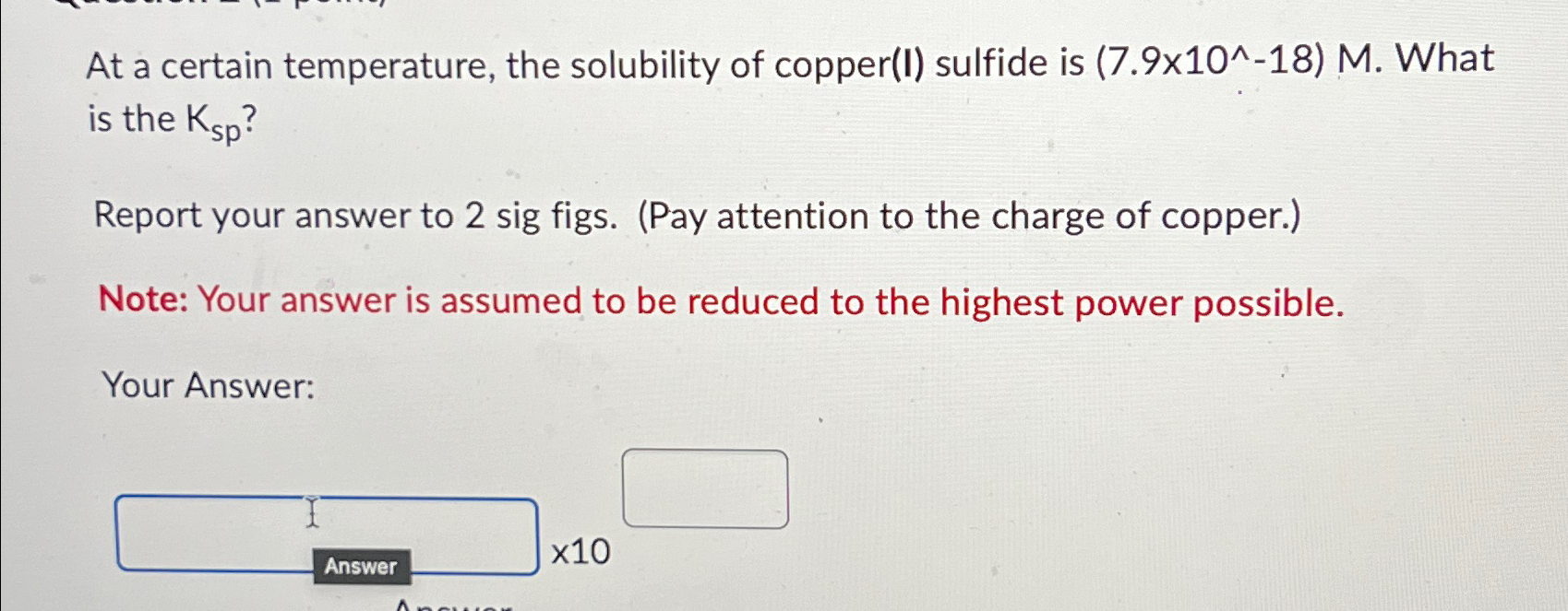 Solved At a certain temperature, the solubility of copper(I) | Chegg.com