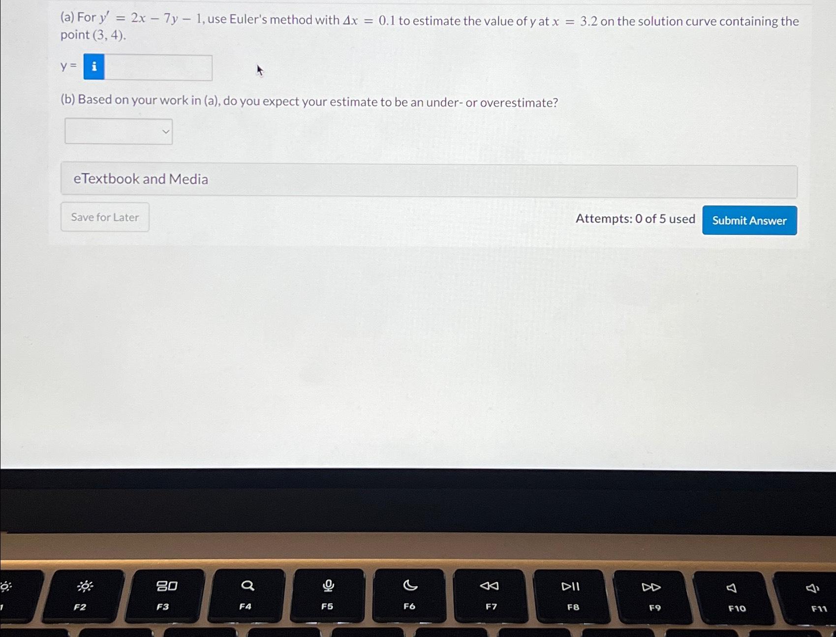 Solved (a) ﻿For y'=2x-7y-1, ﻿use Euler's method with Δx=0.1 | Chegg.com