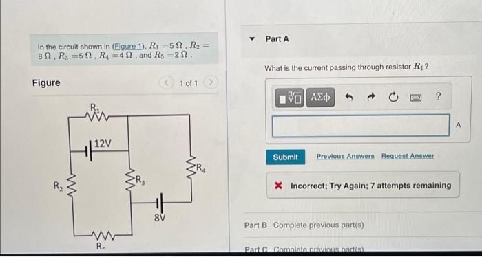 Solved Part A in the circuit shown in Figure 1), Ri=52, R2 = | Chegg.com