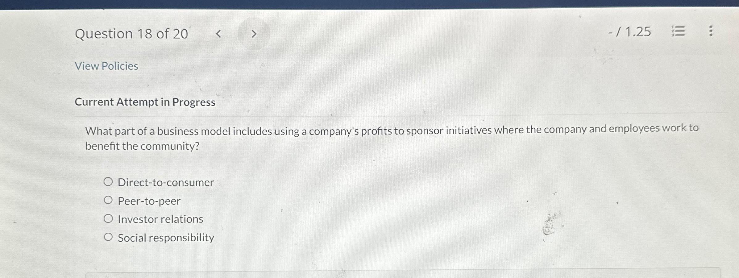 Solved Question 18 ﻿of 20-1.25View PoliciesCurrent Attempt | Chegg.com