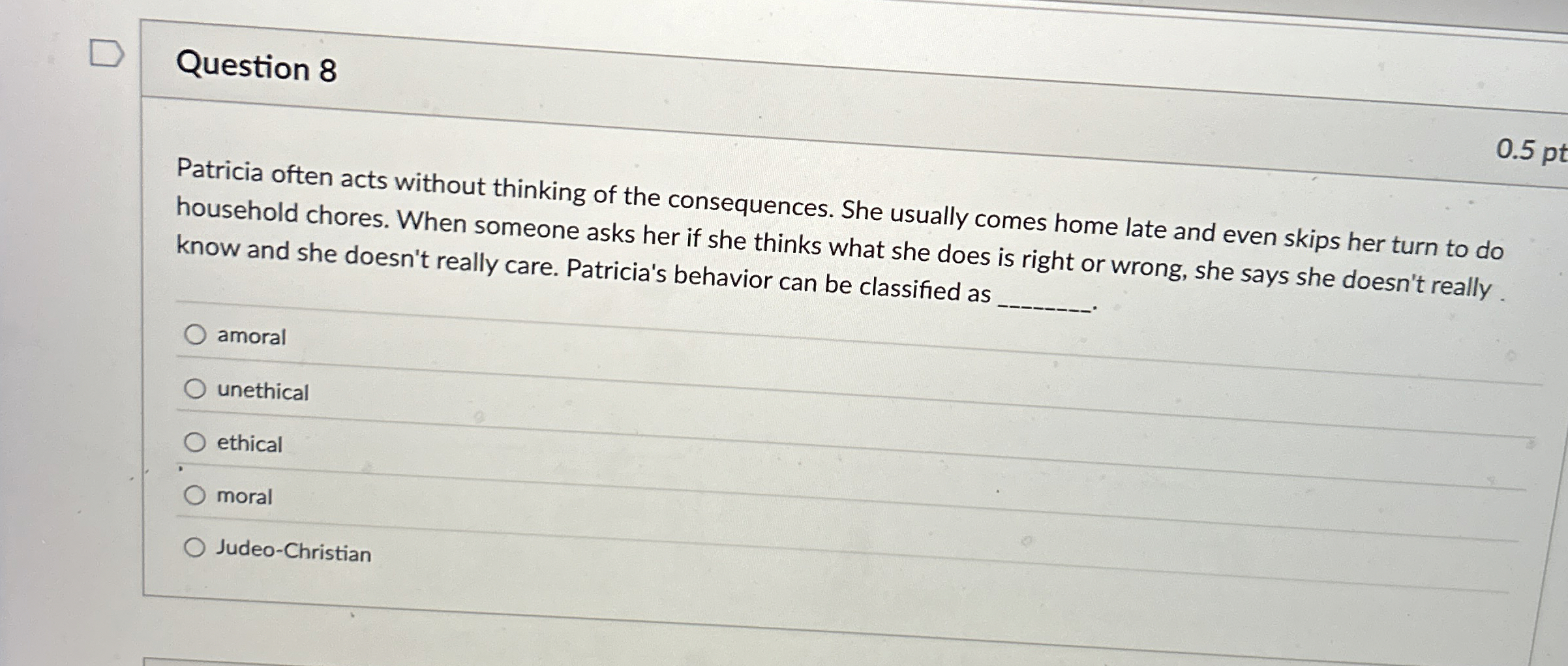 Solved Question 80.5ptPatricia often acts without thinking | Chegg.com