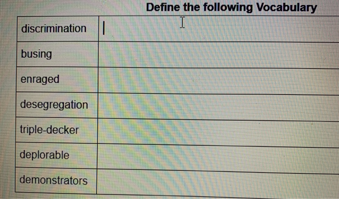 Solved Define the following Vocabulary discrimination busing | Chegg.com