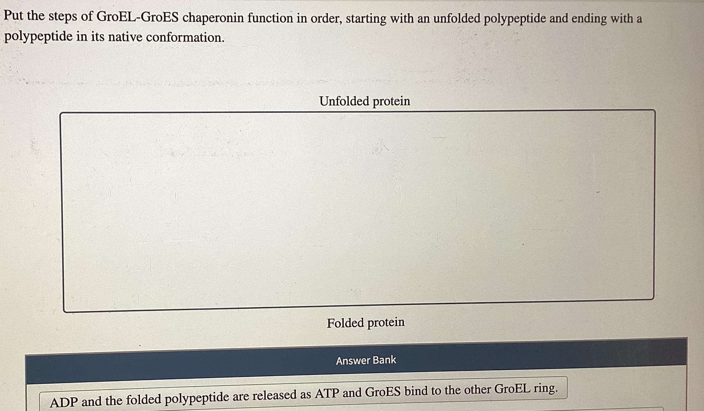 Solved Put the steps of GroEL-GroES chaperonin function in | Chegg.com