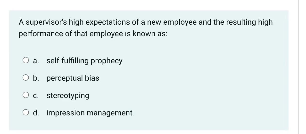 Solved A supervisor's high expectations of a new employee | Chegg.com
