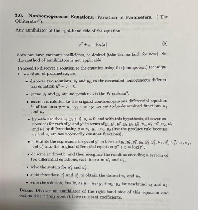 3.6. Nonhomogeneous Equations; Variation of | Chegg.com