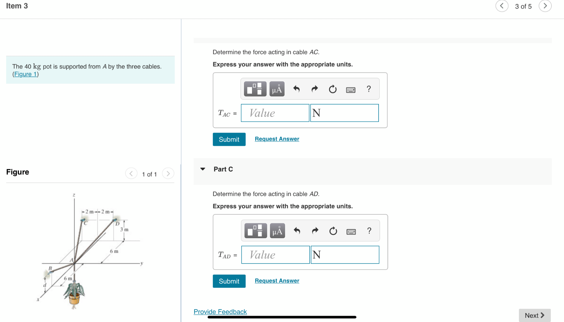 Solved Determine the force acting in cable AC. The 40 kg pot | Chegg.com