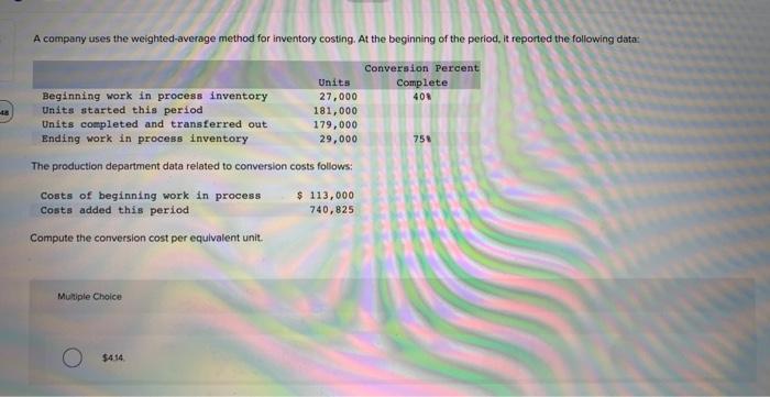 Solved A company uses the weighted-average method for | Chegg.com