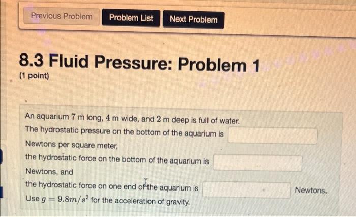 Solved Previous Problem Problem List Next Problem 8.3 Fluid | Chegg.com