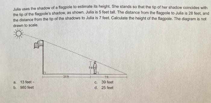 Solved Julia uses the shadow of a flagpole to estimate its | Chegg.com
