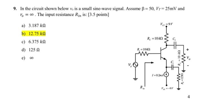 Solved 9. In the circuit shown below vs is a small sine-wave | Chegg.com