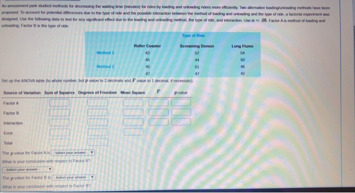 Solved An amusement park studied methods for decreasing the | Chegg.com