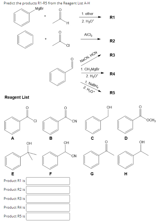 Solved Predict the products R1-R5 ﻿from the Reagent List | Chegg.com