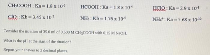 Solved CH3COOH : Ka=1.8 x 10-5 HCOOH: Ka=1.8 x 104 HCl: | Chegg.com