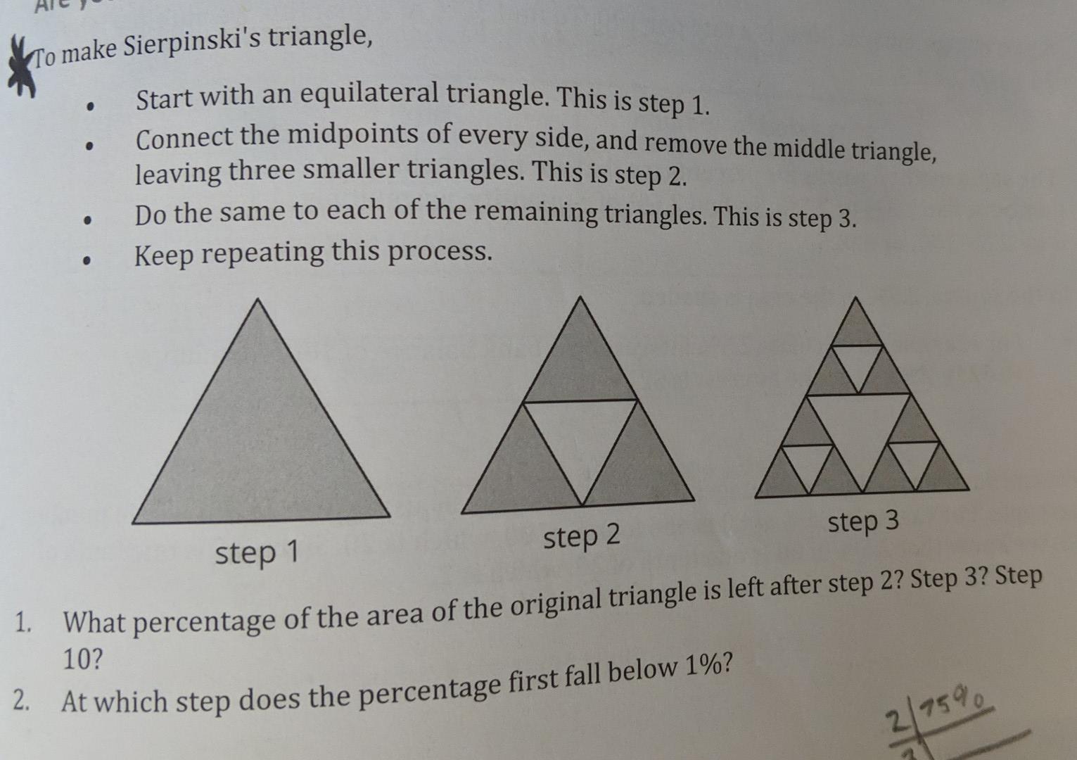 Solved Wo make Sierpinski's triangle, - Start with an | Chegg.com