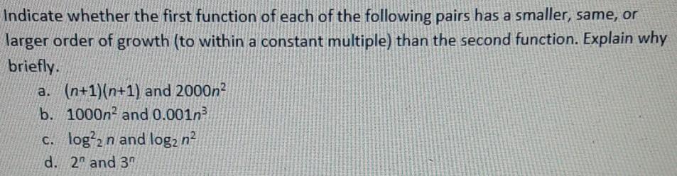 Solved Indicate whether the first function of each of the | Chegg.com