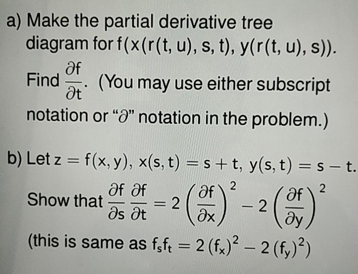Solved a) Make the partial derivative tree diagram for | Chegg.com