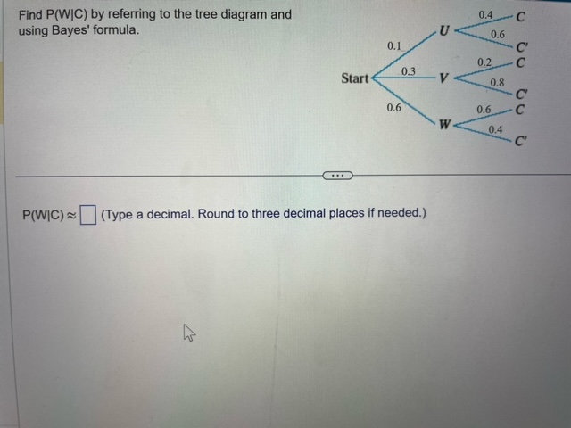 Solved Find P(W|C) ﻿by referring to the tree diagram | Chegg.com