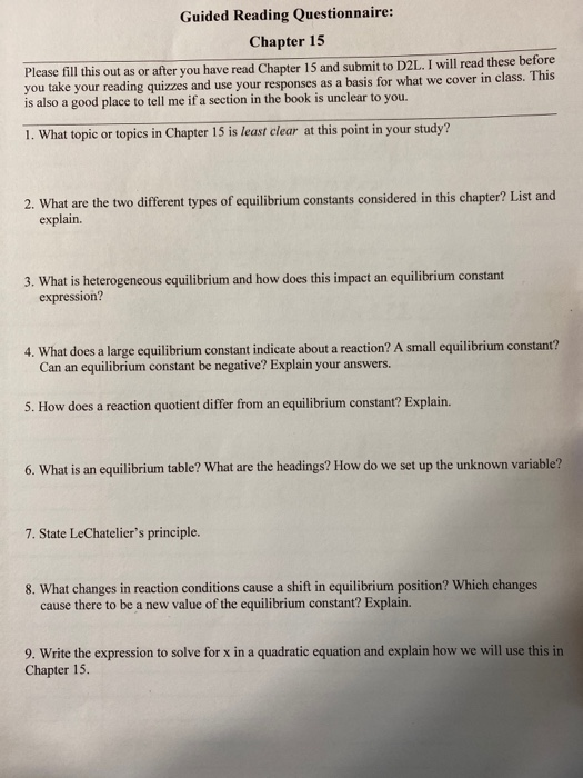Guided Reading Questionnaire: Chapter 15 Please fill | Chegg.com