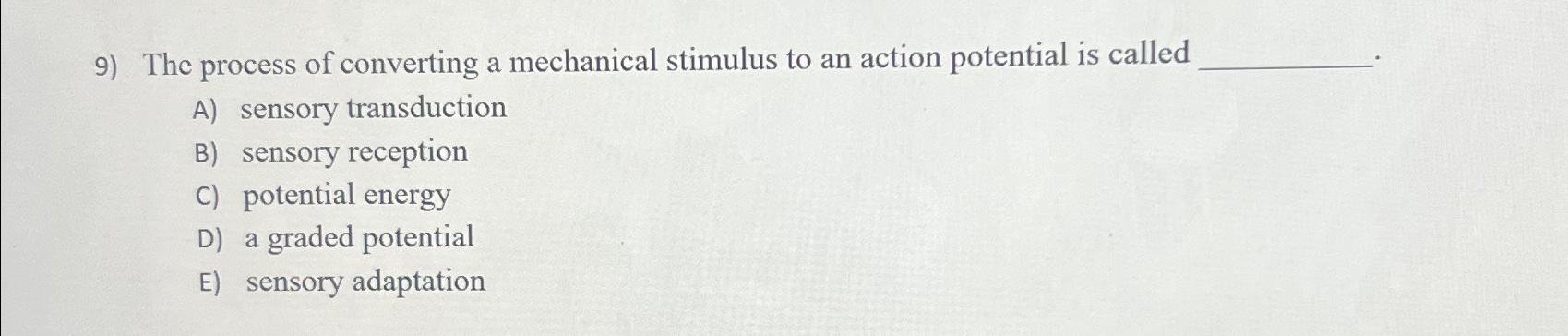 Solved The process of converting a mechanical stimulus to an | Chegg.com