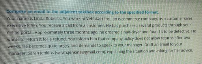 Solved Compose An Email In The Adjacent Textbox According To Chegg