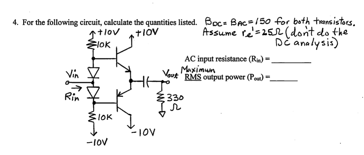 Solved For the following circuit, calculate the quantities | Chegg.com