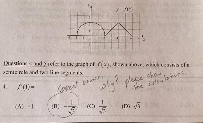 Solved Questions 4 and 5 refer to the graph of f(x), shown | Chegg.com