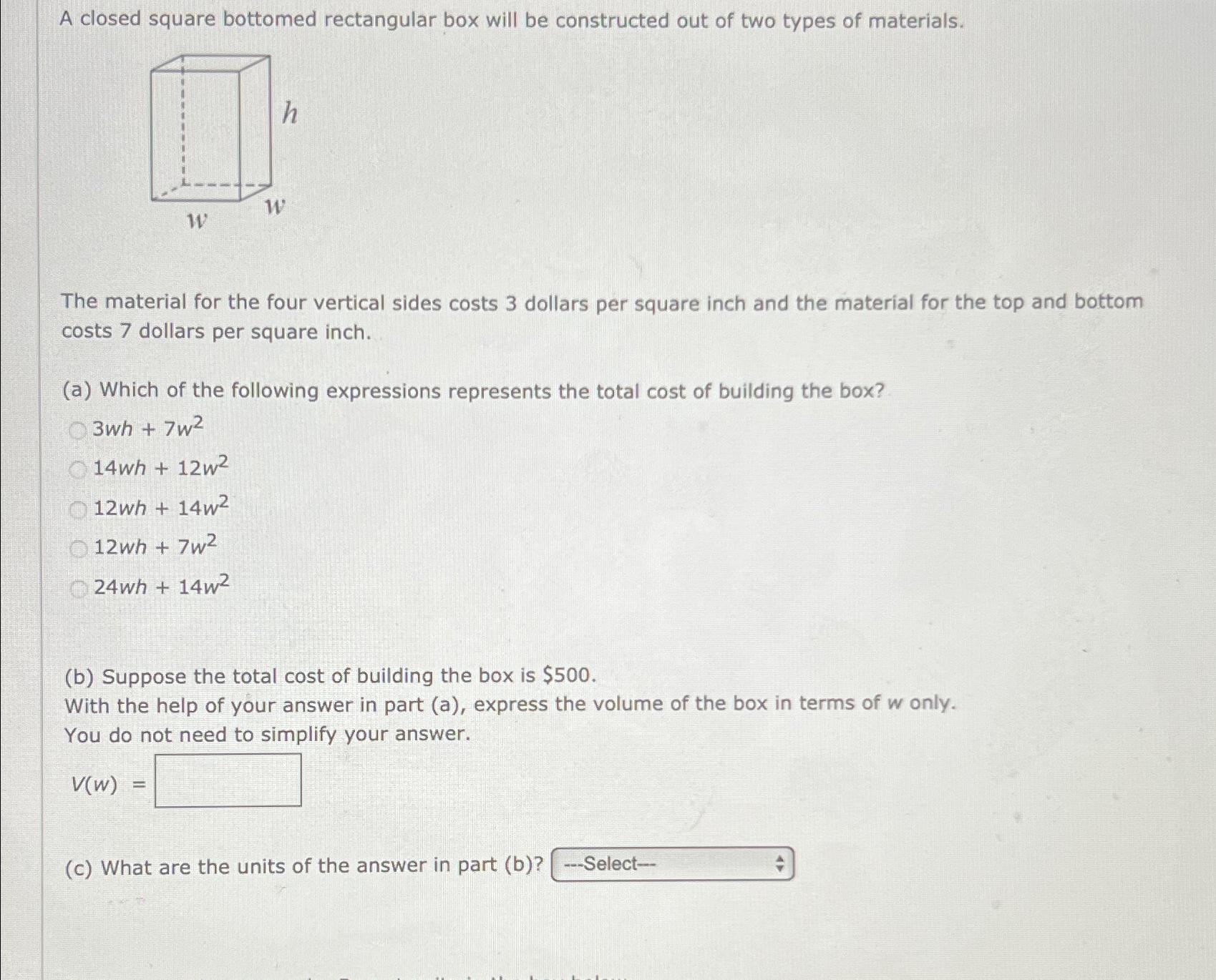 Solved A closed square bottomed rectangular box will be | Chegg.com
