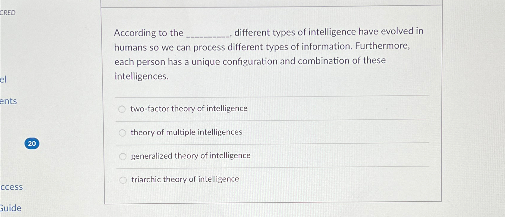 Solved According to the ﻿different types of intelligence | Chegg.com