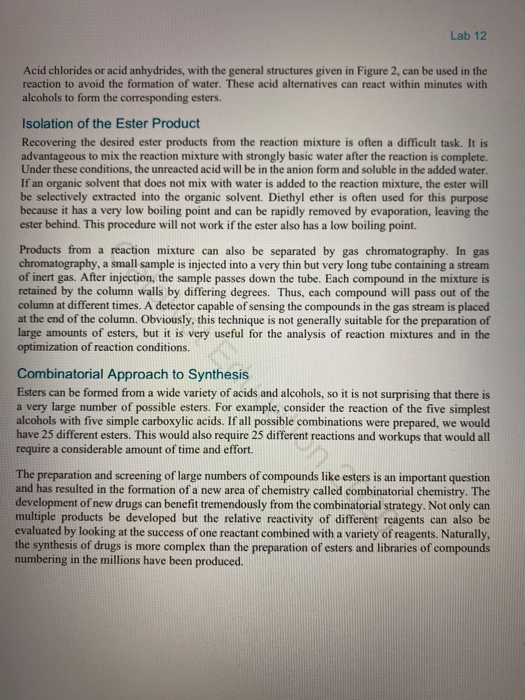 Lab 12 Synthesis of Esters Objectives • Prepare | Chegg.com