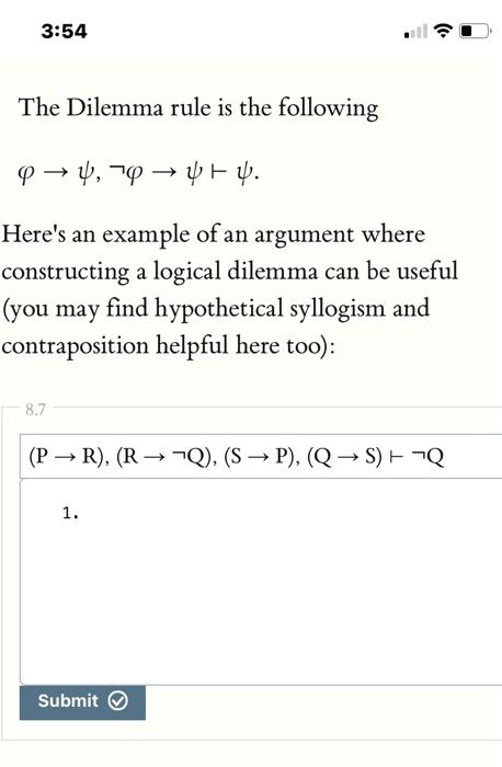 3:54 The Dilemma rule is the following P→ 4,79 → + v. | Chegg.com