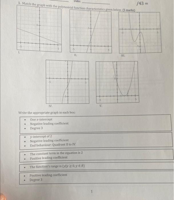 Solved Date: 1. Match the graph with the polynomial function | Chegg.com