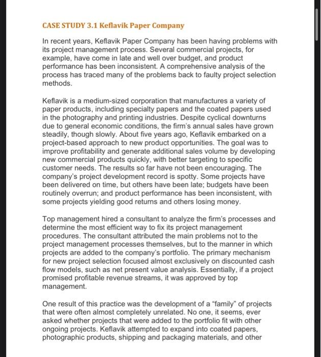 Solved CASE STUDY 3.1 Keflavik Paper Company In recent | Chegg.com