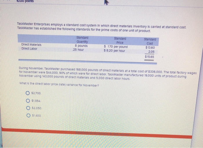 Solved 10.00 points TaskMaster Enterprises employs a | Chegg.com