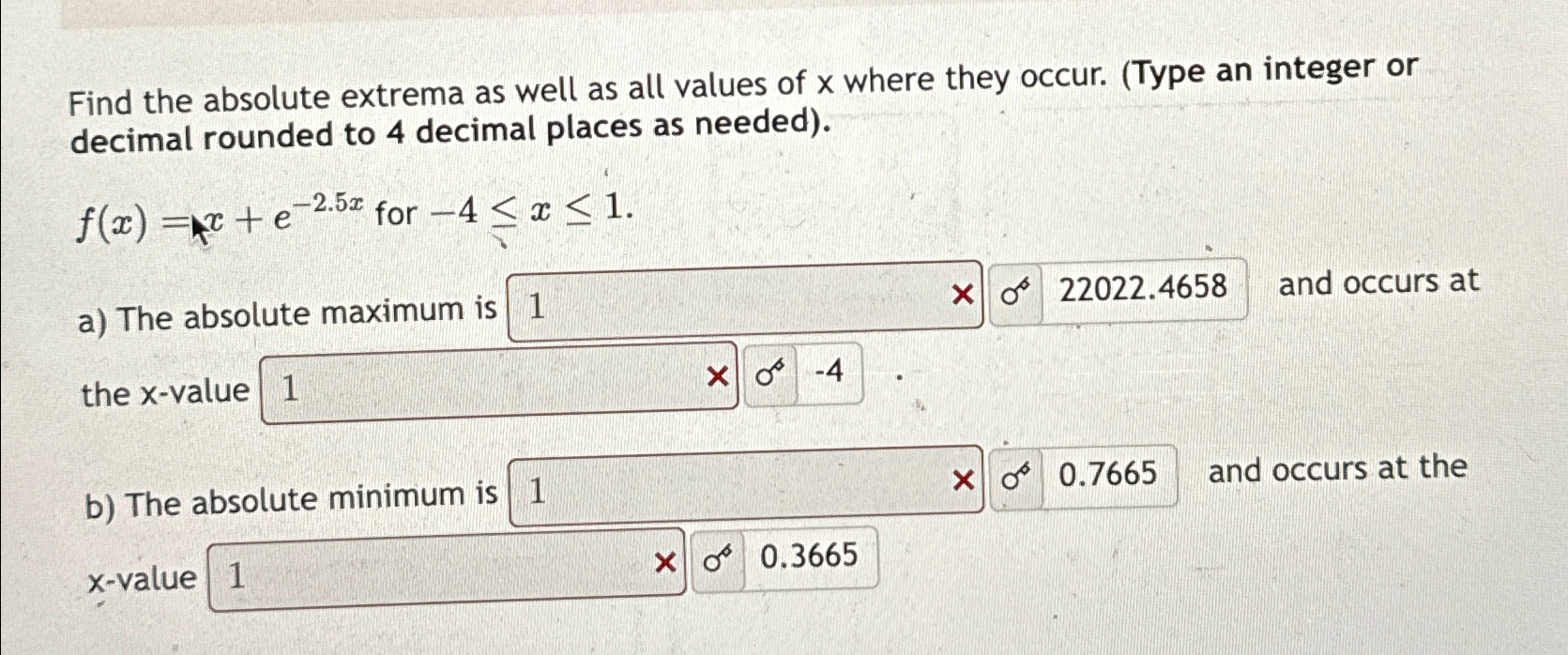 Solved Find the absolute extrema as well as all values of x | Chegg.com