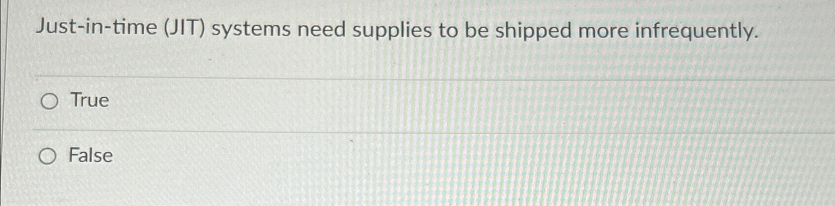 Solved Just-in-time (JIT) ﻿systems need supplies to be | Chegg.com