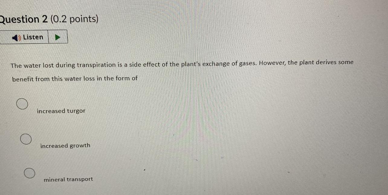 Solved Question 2 (0.2 ﻿points)ListenThe water lost during | Chegg.com