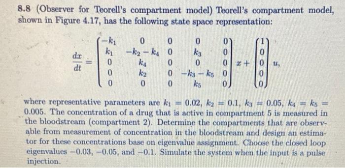 8.8 (Observer for Teorell's compartment model) | Chegg.com