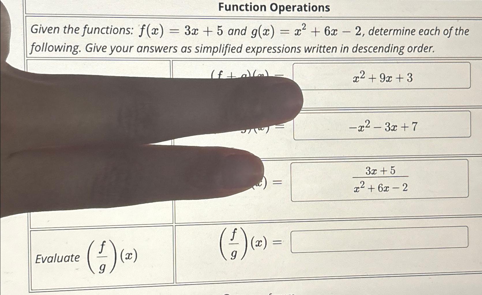 Solved Function OperationsGiven the functions: f(x)=3x+5 | Chegg.com