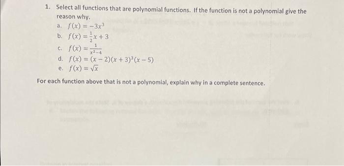Solved 1. Select all functions that are polynomial | Chegg.com