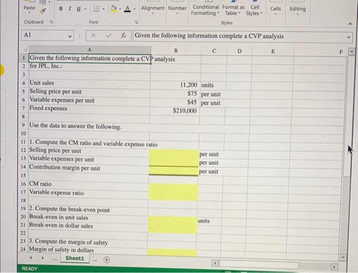 Solved Al Given the following information complete a CVP | Chegg.com